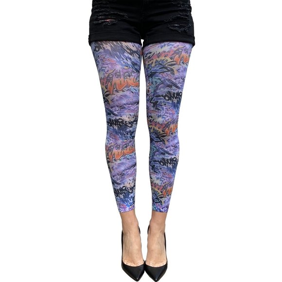 Malka Chic | Accessories | Graffiti Patterned Footless Tights Artist Colorful | Poshmark